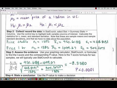 Math 110 Example 2 Sample T Test - YouTube