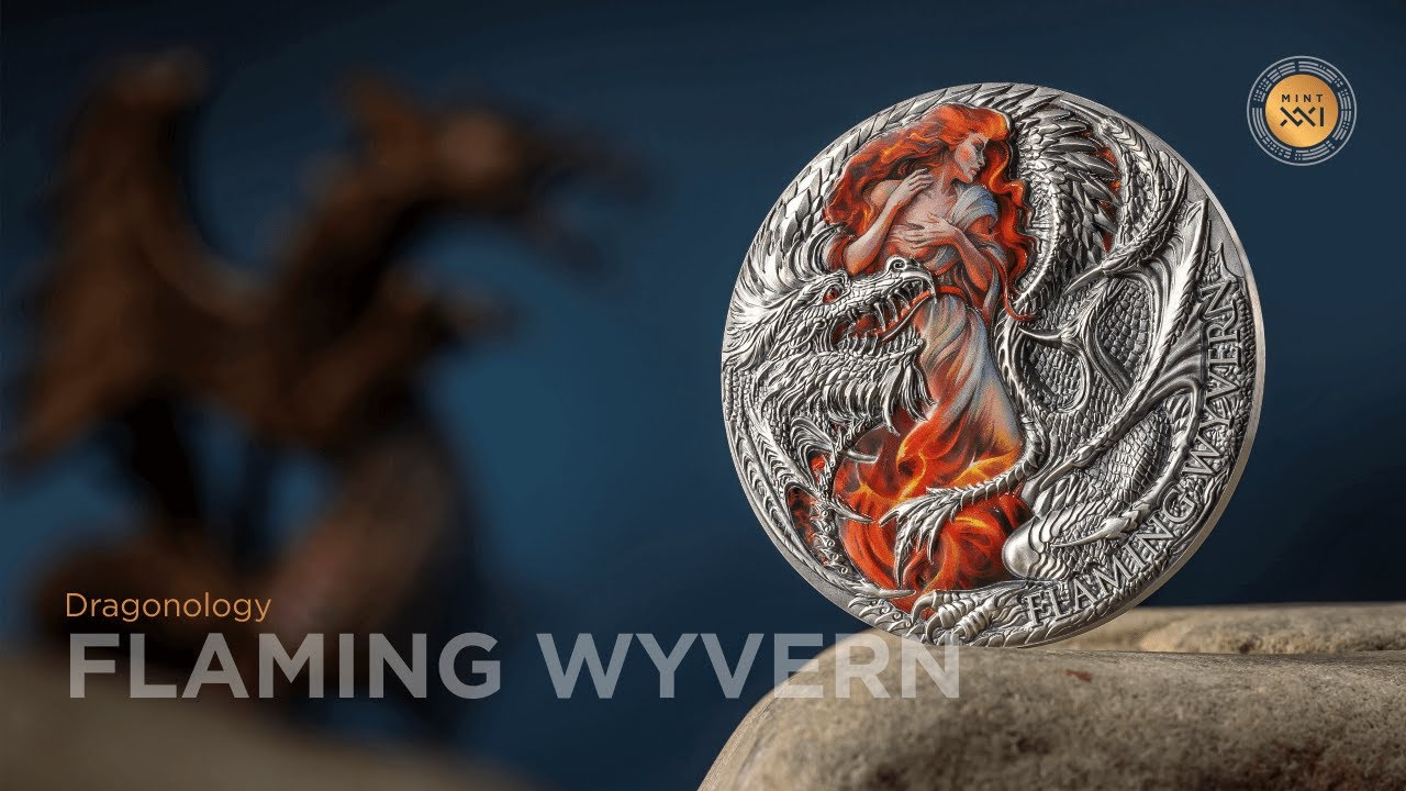 Flaming Wyvern The Dragonology 2 oz Antique finish Silver Coin 2000 ...