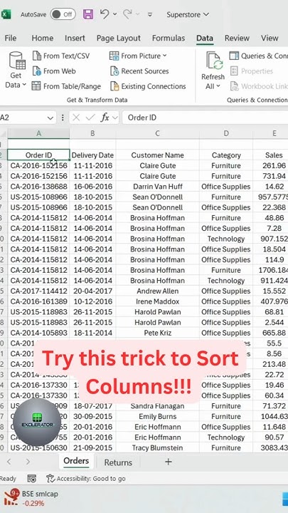 SORT Columns Trick in Excel #excel #excelerator #sorts #sort #exceltips #shorts @EXCELERATOR_SN ...