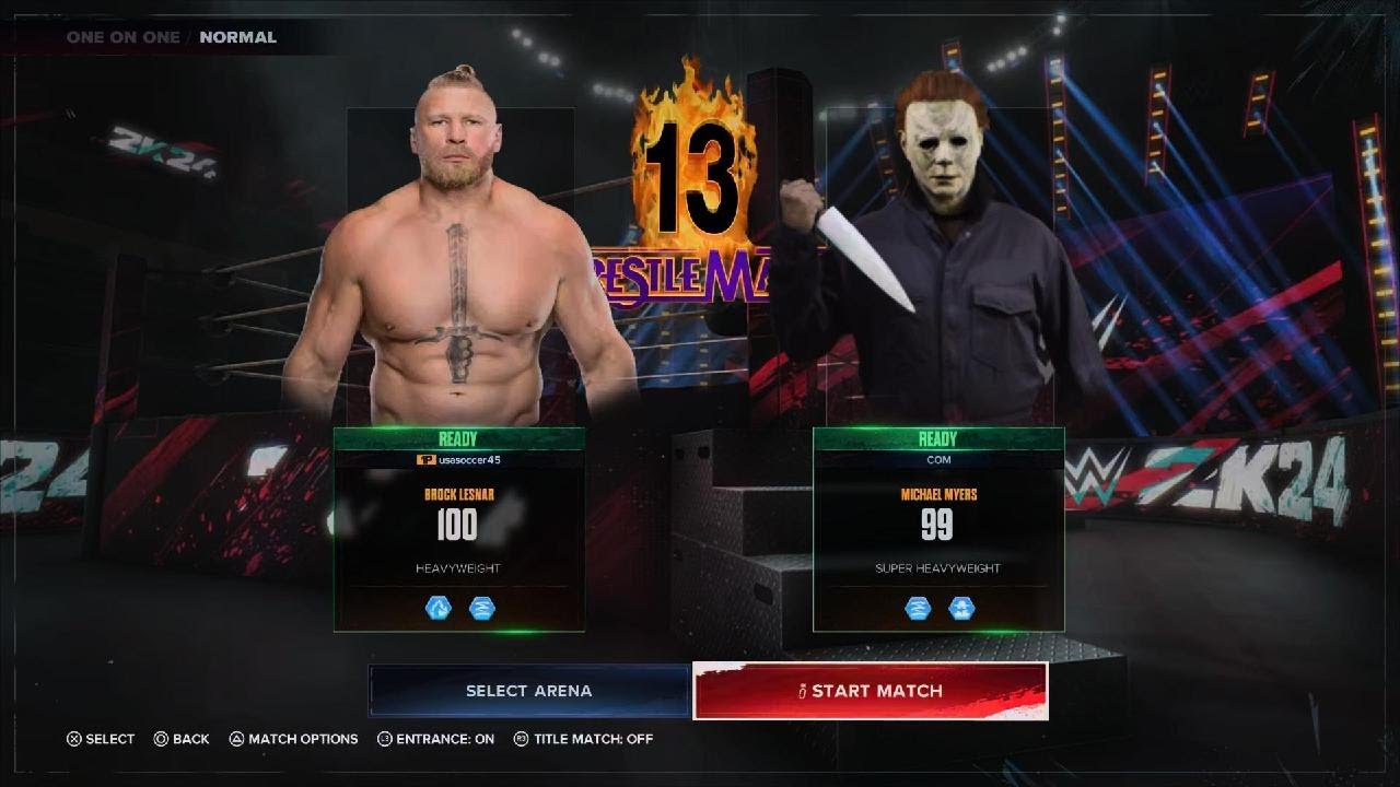 WWE 2K24 brock lensar vs michael myers - YouTube