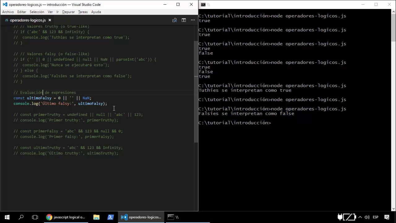 10 JavaScript y Node js Operadores lógicos Truthies y Falsies - YouTube