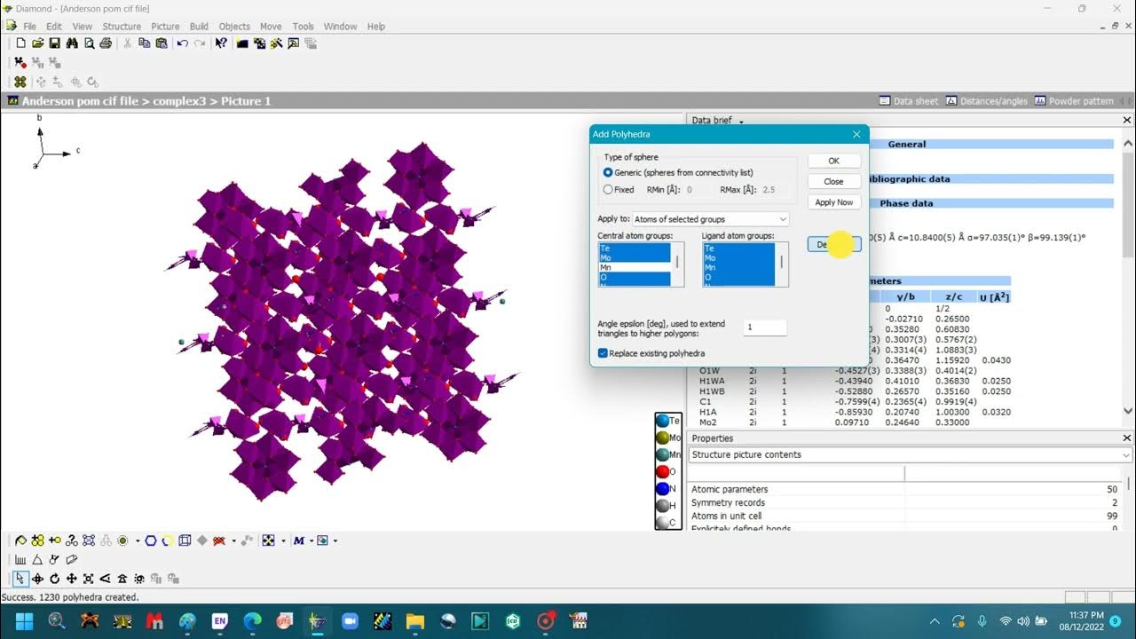 Diamond Software Tutorial/Crystal Structure From CIF File - YouTube
