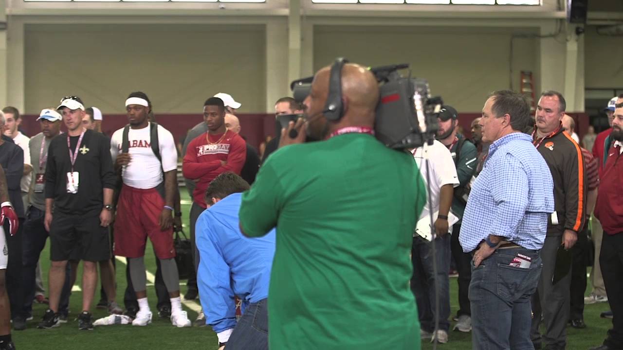 Watch Patriots coach Bill Belichick take a close look at the Alabama ...