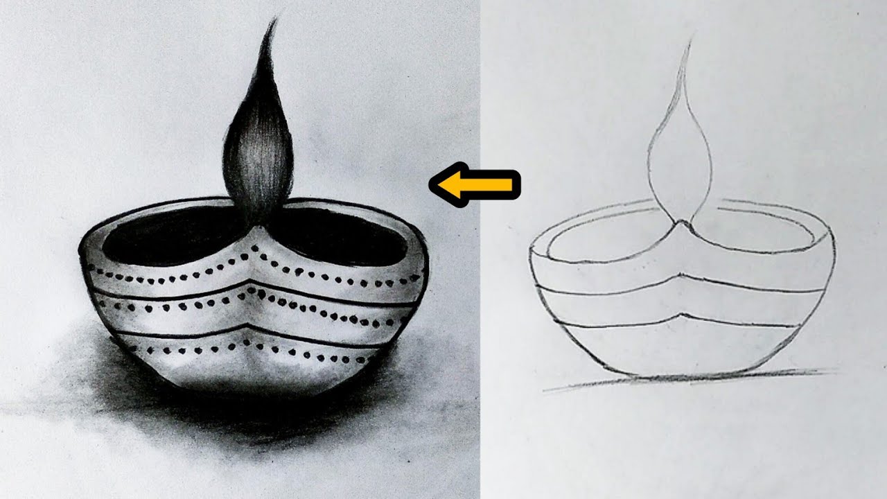 how to draw a diya || easy diya drawing || very easy - YouTube