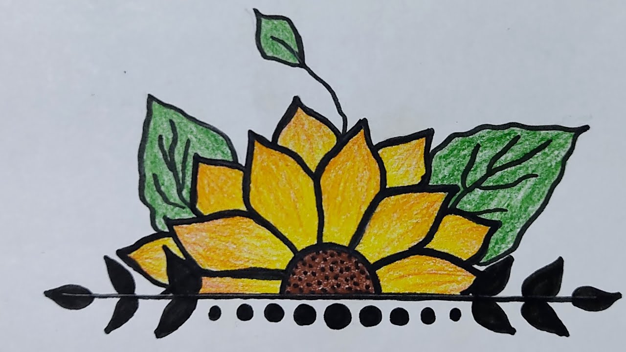 How to draw half sunflower || Half sunflower drawing - YouTube