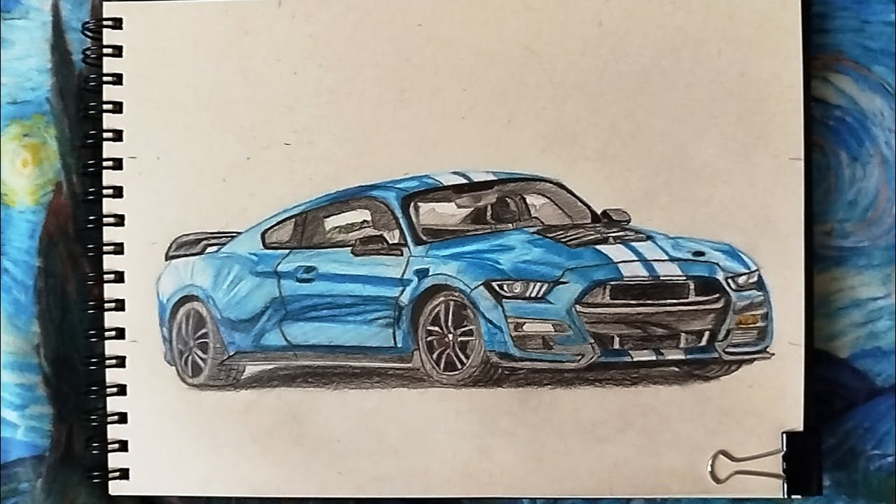 Realistic car drawing | How to draw a Shelby GT 500 - YouTube