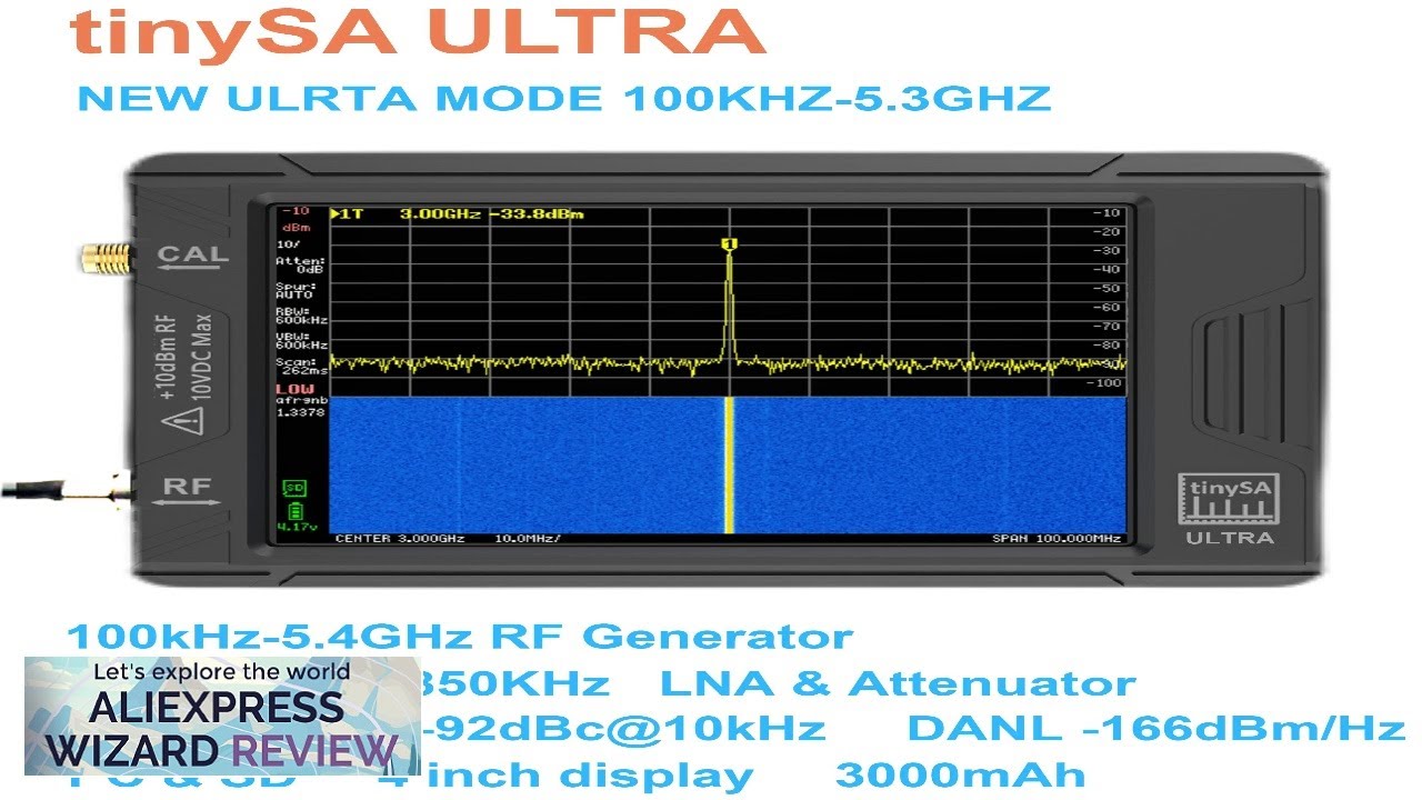 Original tinySA ULTRA 100KHZ-5.3GHZ 4inch Display Handheld Tiny Spectrum Analyzer RF Review ...