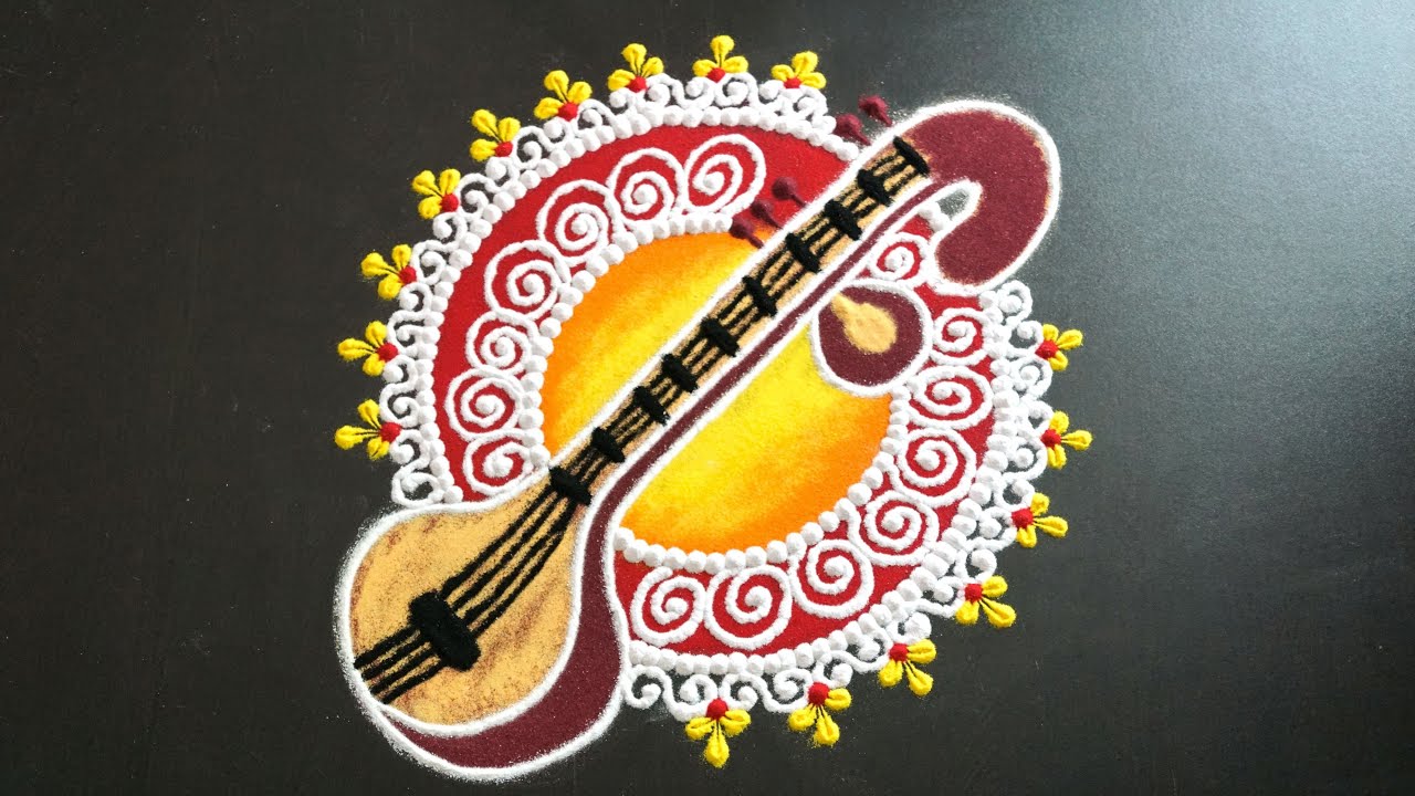 Veena Rangoli For Basant Panchami || Beautiful Veena Rangoli || Vasant ...