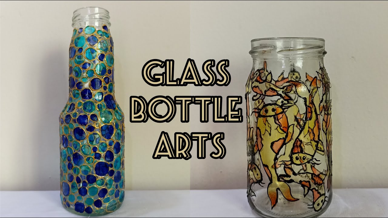 Glass Bottle Arts / Bottle Art By Glass Color / Old Glass Bottle Craft ...