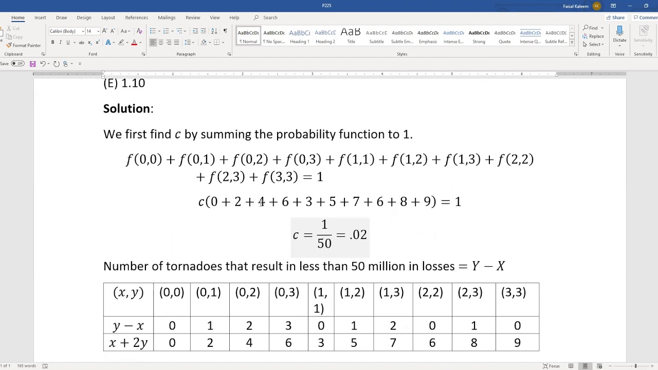 Actuarial SOA Exam P Sample Question 169 (once 225) Solution - YouTube