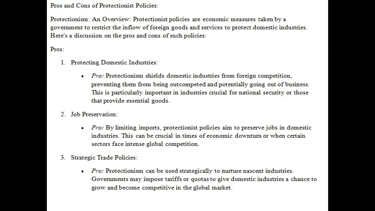 Discuss the pros and cons of protectionist policies, arguing for and ...