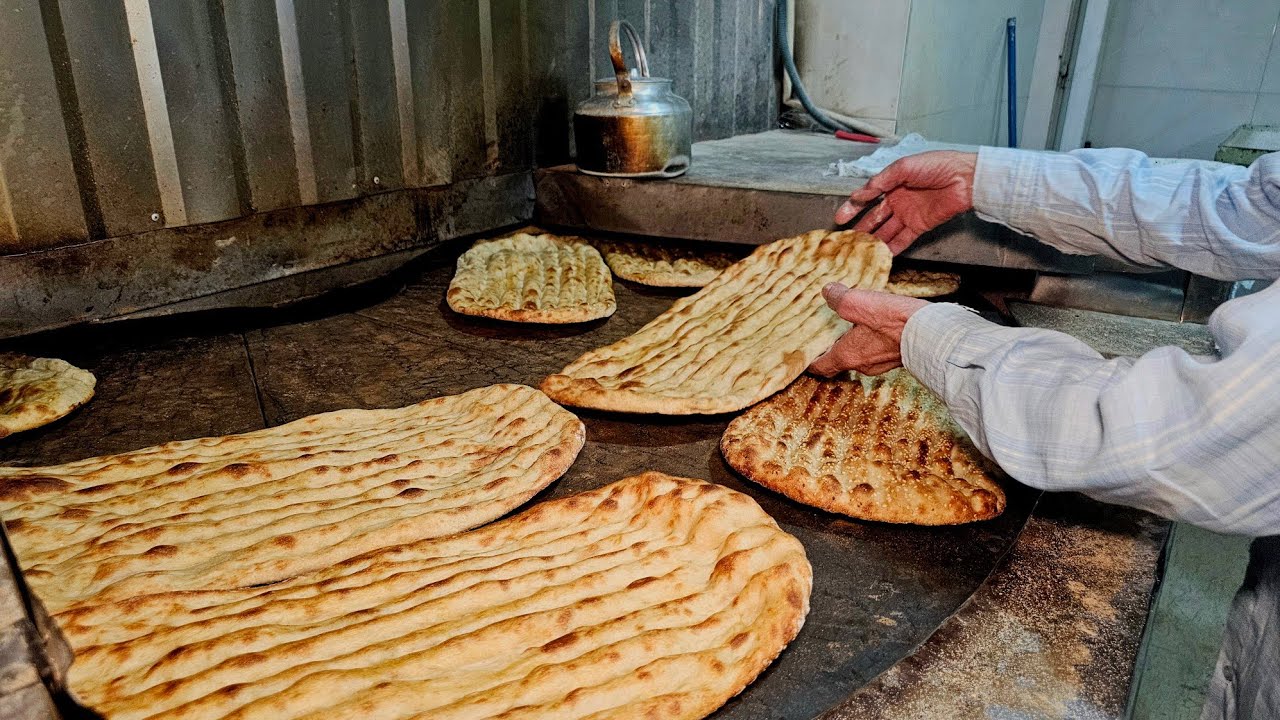 baking delicious barbari bread in iran | iranian bread recipe - YouTube