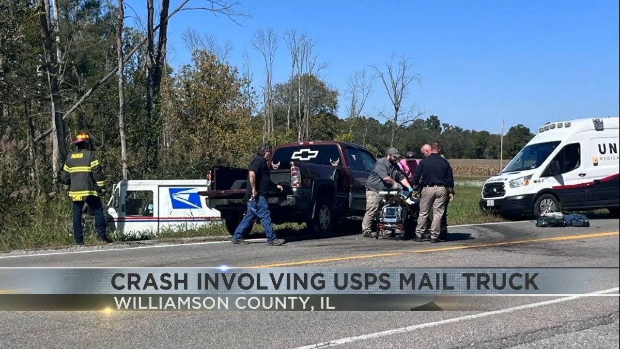 Traffic crash involving USPS mail truck south of Marion - YouTube