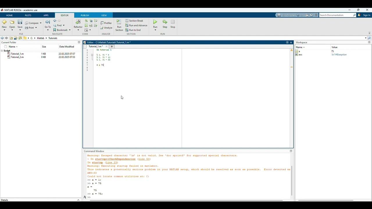 Crash course:Matlab Tutorial 1 (Introduction, Defining Variables, General commands, getting ...