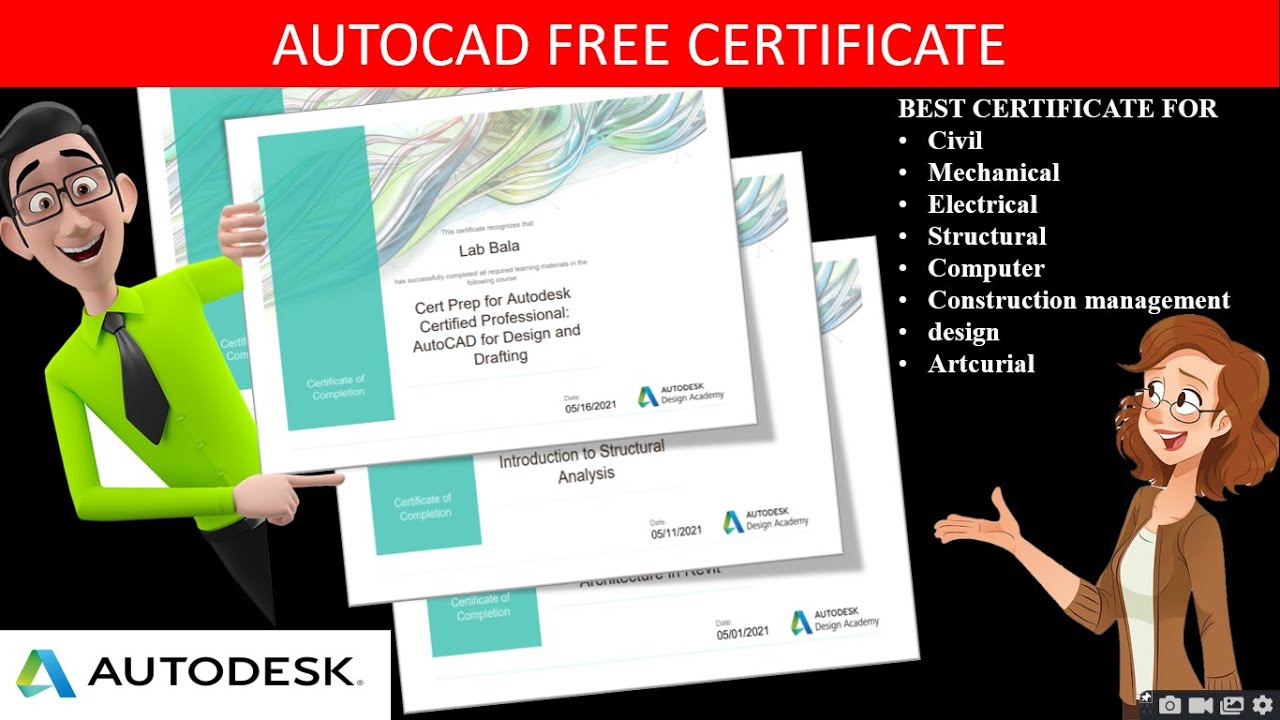 🔴AUTOCAD FREE CERTIFICATE|AUTODESK PROFESSIONAL|CIVIL|MECHANICAL ...