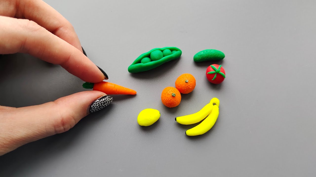 I made mini vegetables and fruits from plasticine - YouTube