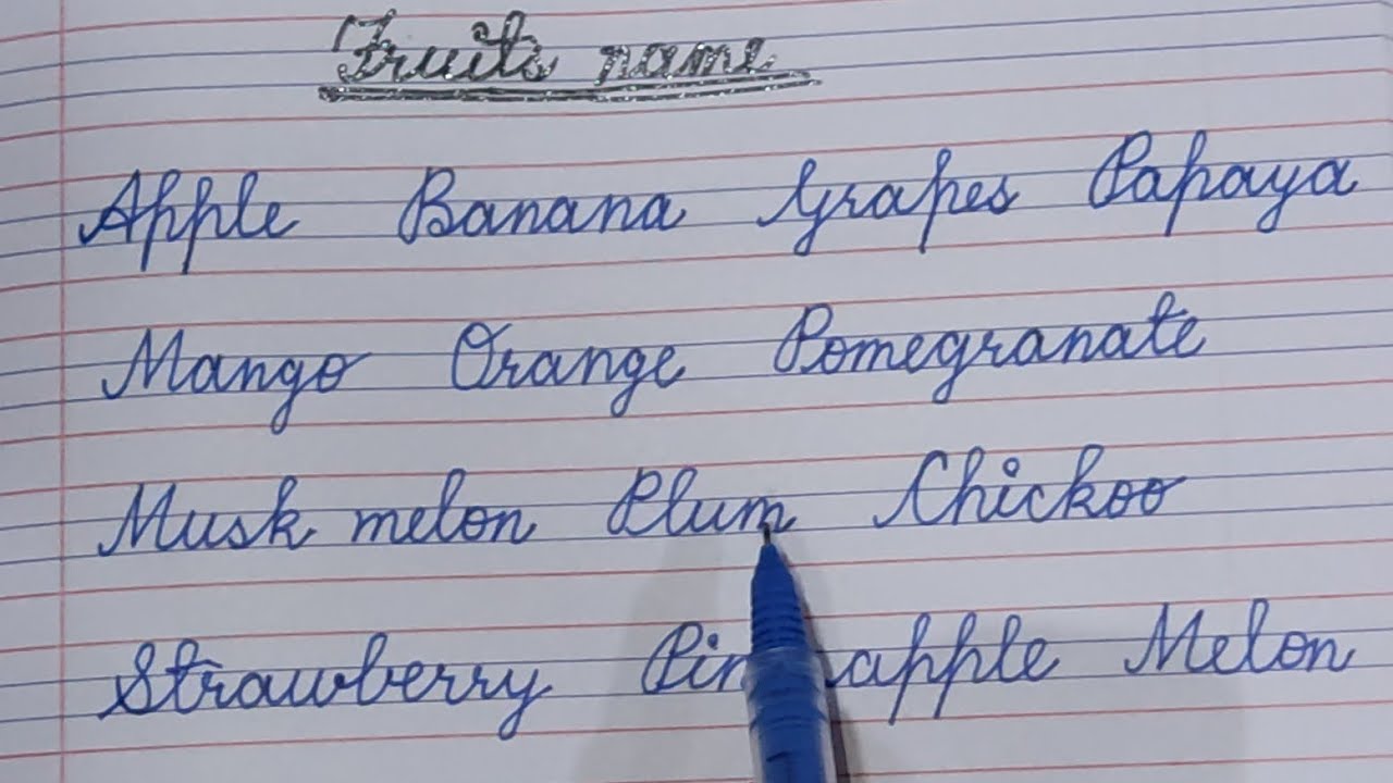 cursive writing | Fruits name | Calligraphy | - YouTube