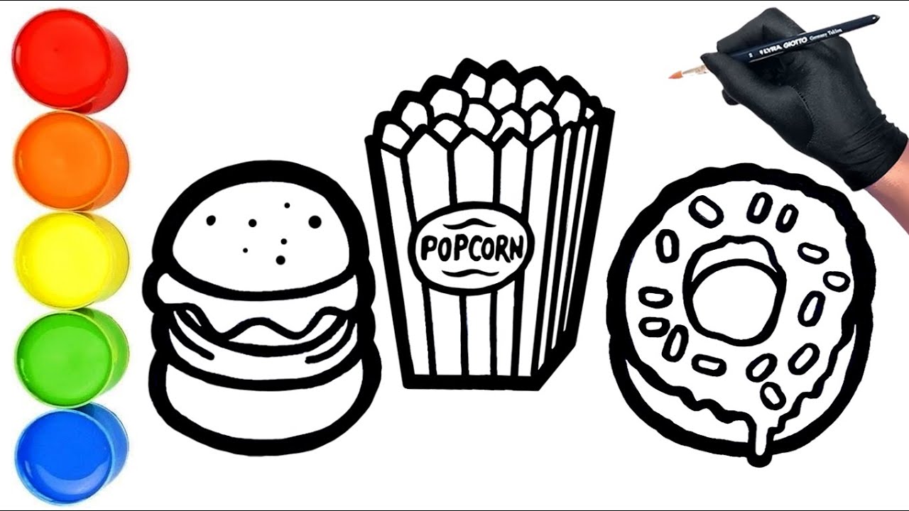 How to Draw Junk Food | Fast Food Drawing Burger, PopCorn and Donut for ...