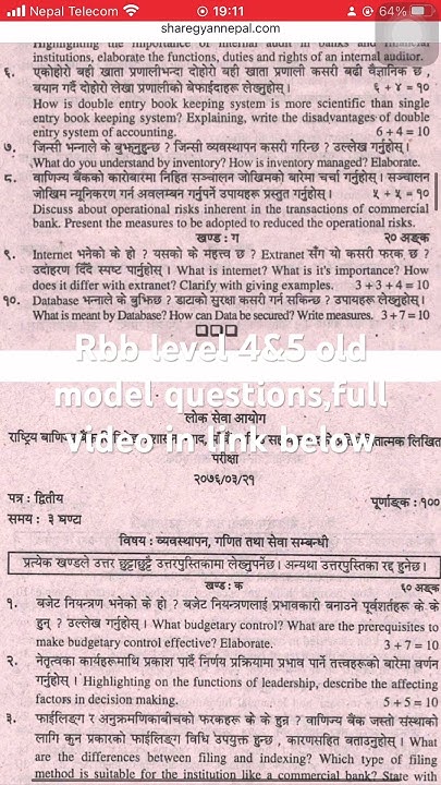 Model questions level 4&5 Rbb - YouTube