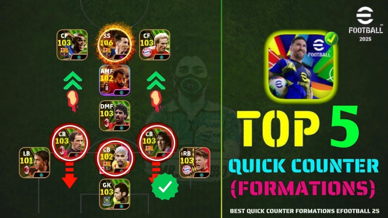 Top 5 Quick Counter Best Formations eFootball 2025 🔥V4.1.1 | Best Quick Counter Formation ...