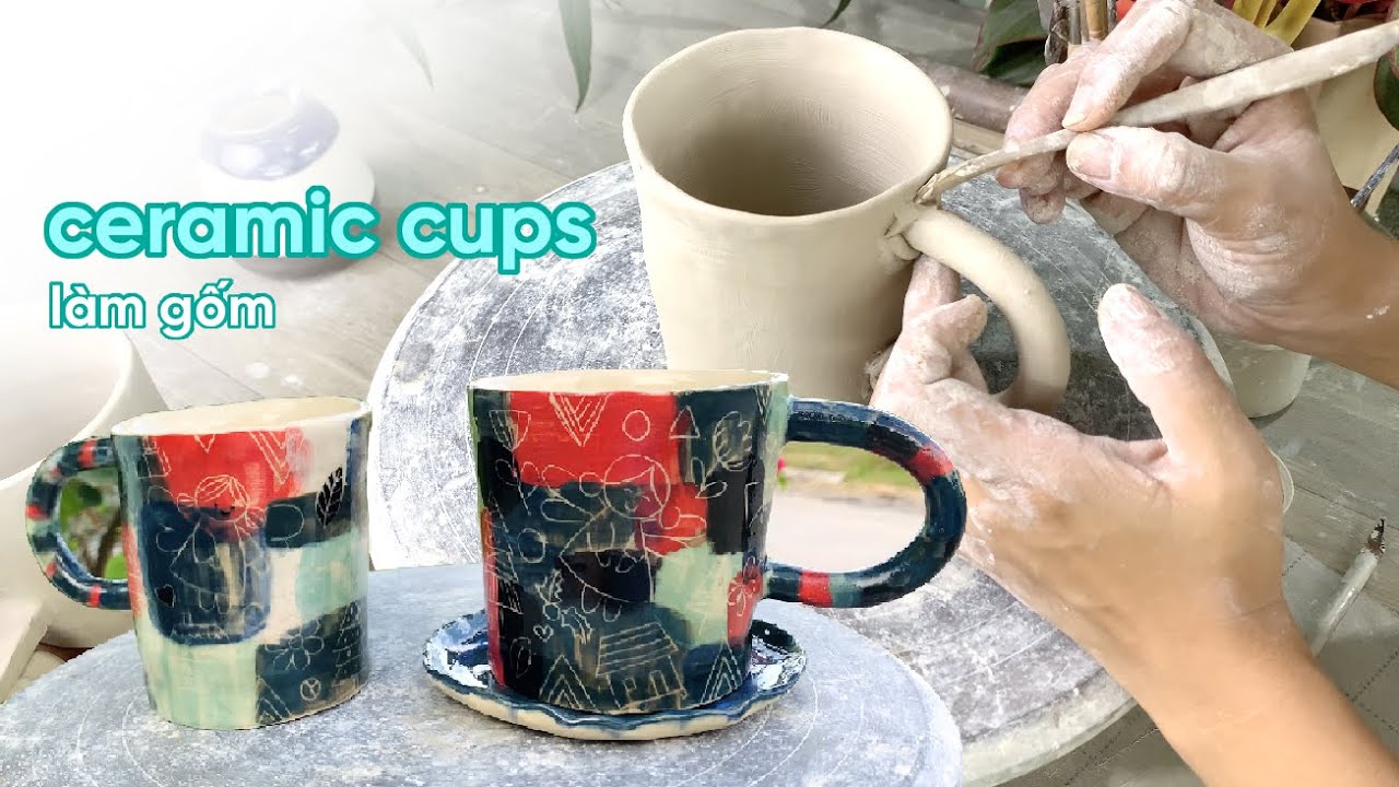 How to make a cup out of clay and paint on it | Kitchen Pottery - YouTube