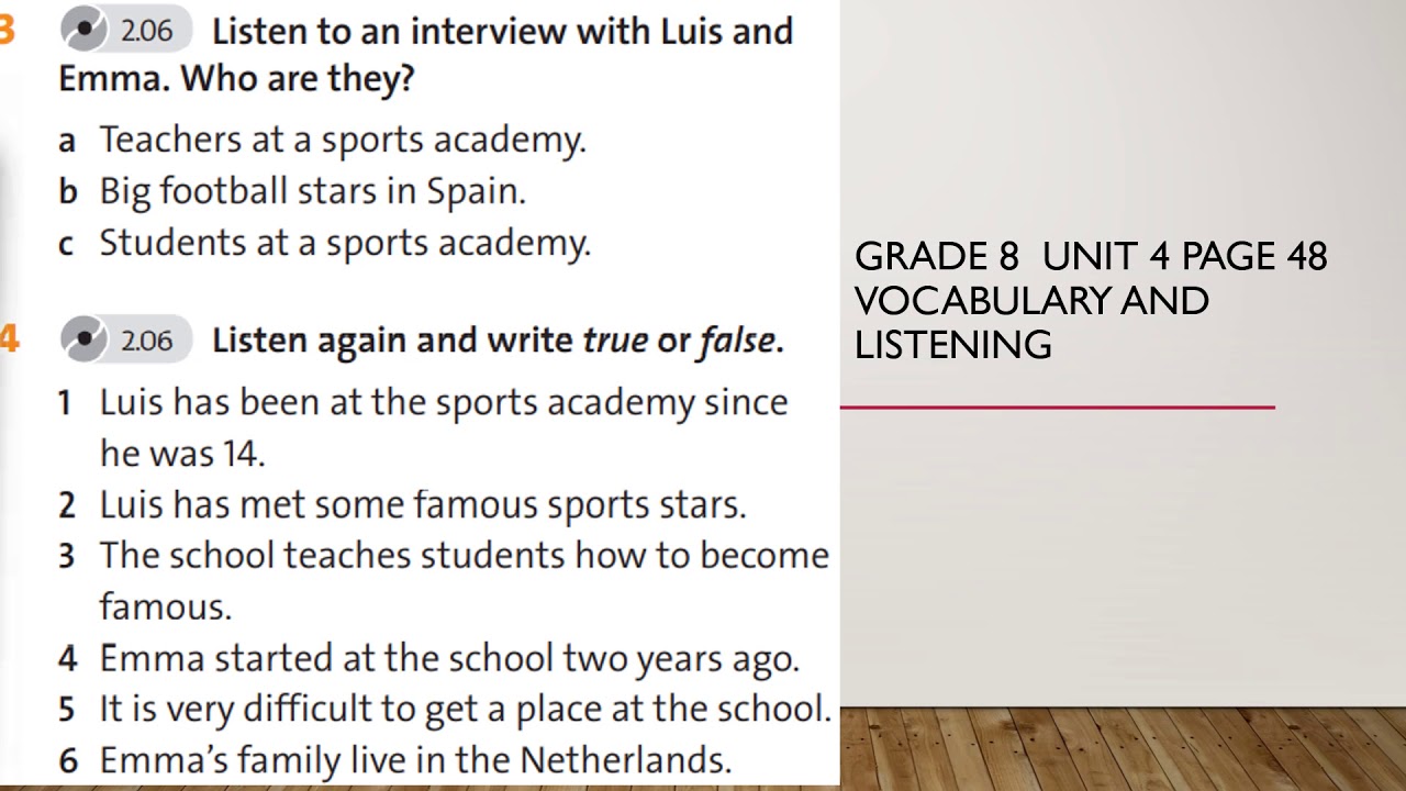 Grade 8 Unit 4 Vocabulary and Listening Ex 3 4 page 48 - YouTube