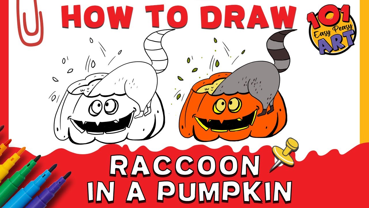 How to DRAW A FUNNY RACCOON IN A PUMPKIN | CUTE RACCOON | CARTOON ...