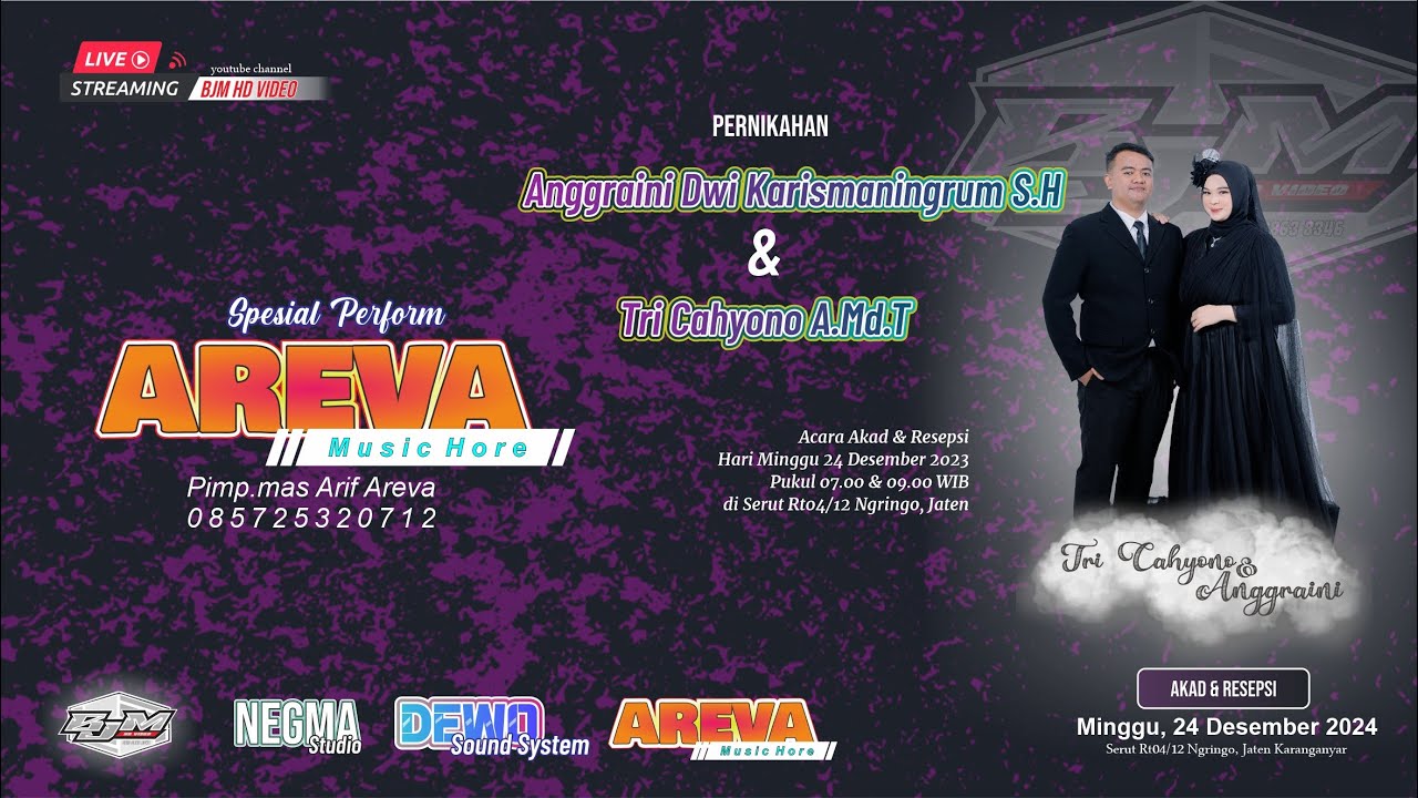 🔴Live Wedding Anggraini & Tri Cahyono - AREVA Music - DEWO Sound - BJM HD VIDEO - YouTube