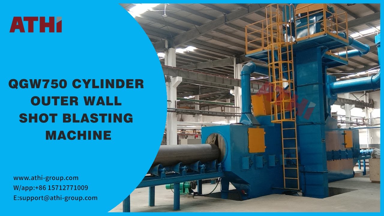 QGW750 cylinder outer wall shot blasting machine - YouTube
