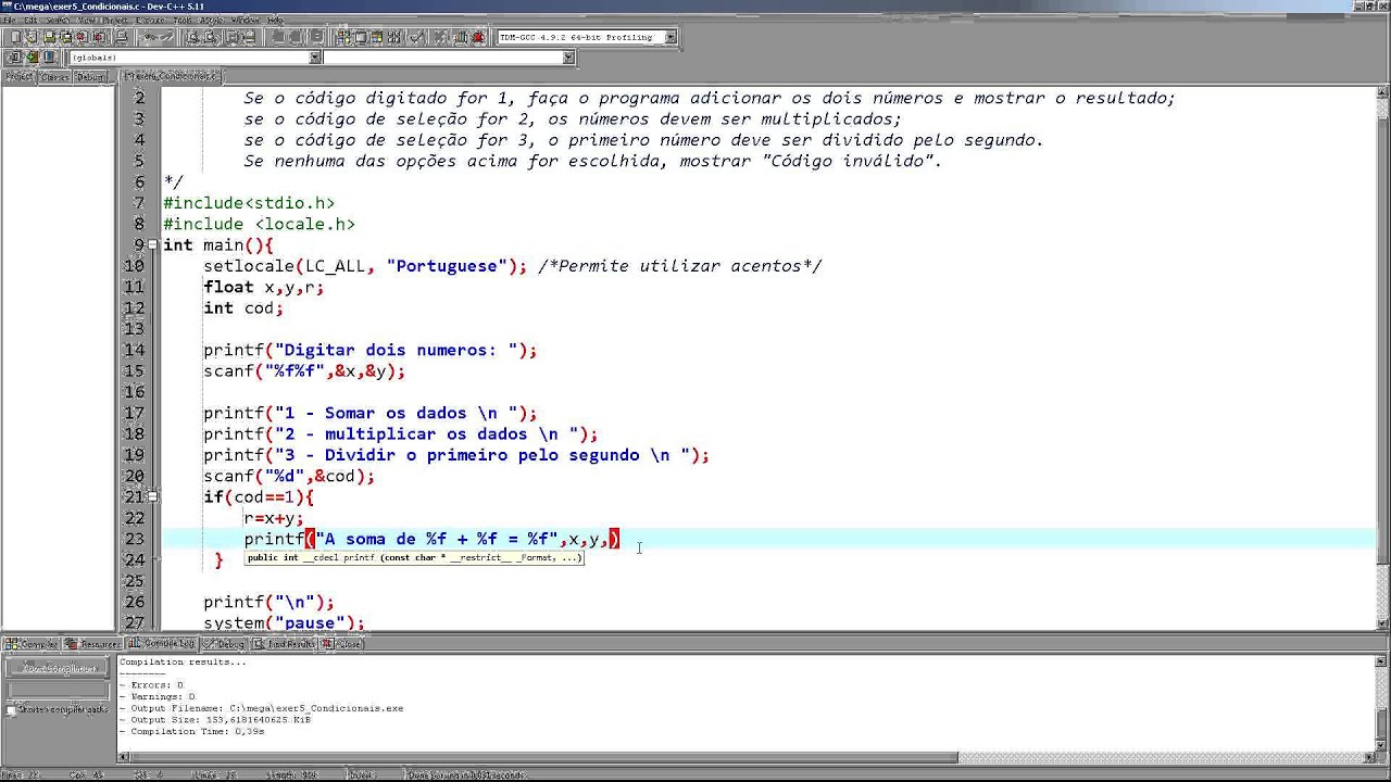 06 -Linguagem C (Comando IF) Exercícios Resolvidos em Dev-C. - YouTube