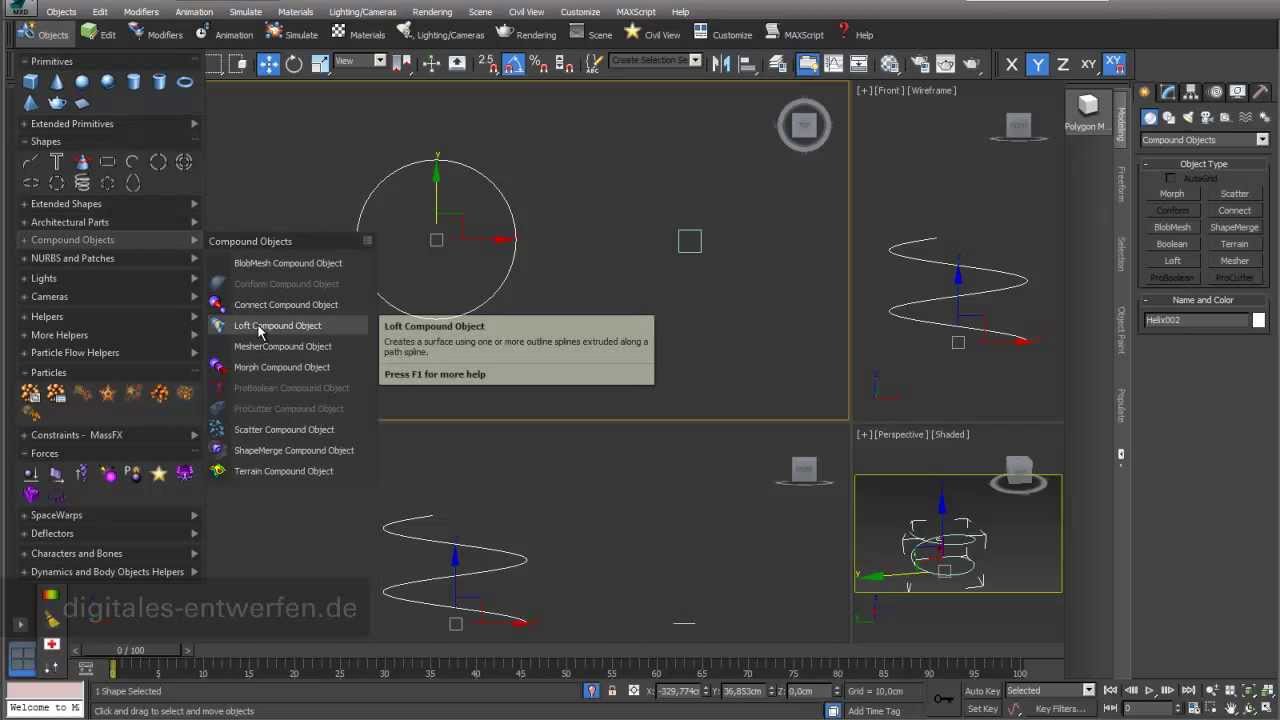 Forming 01: 3d objects based on a path with loft function in 3ds max ...