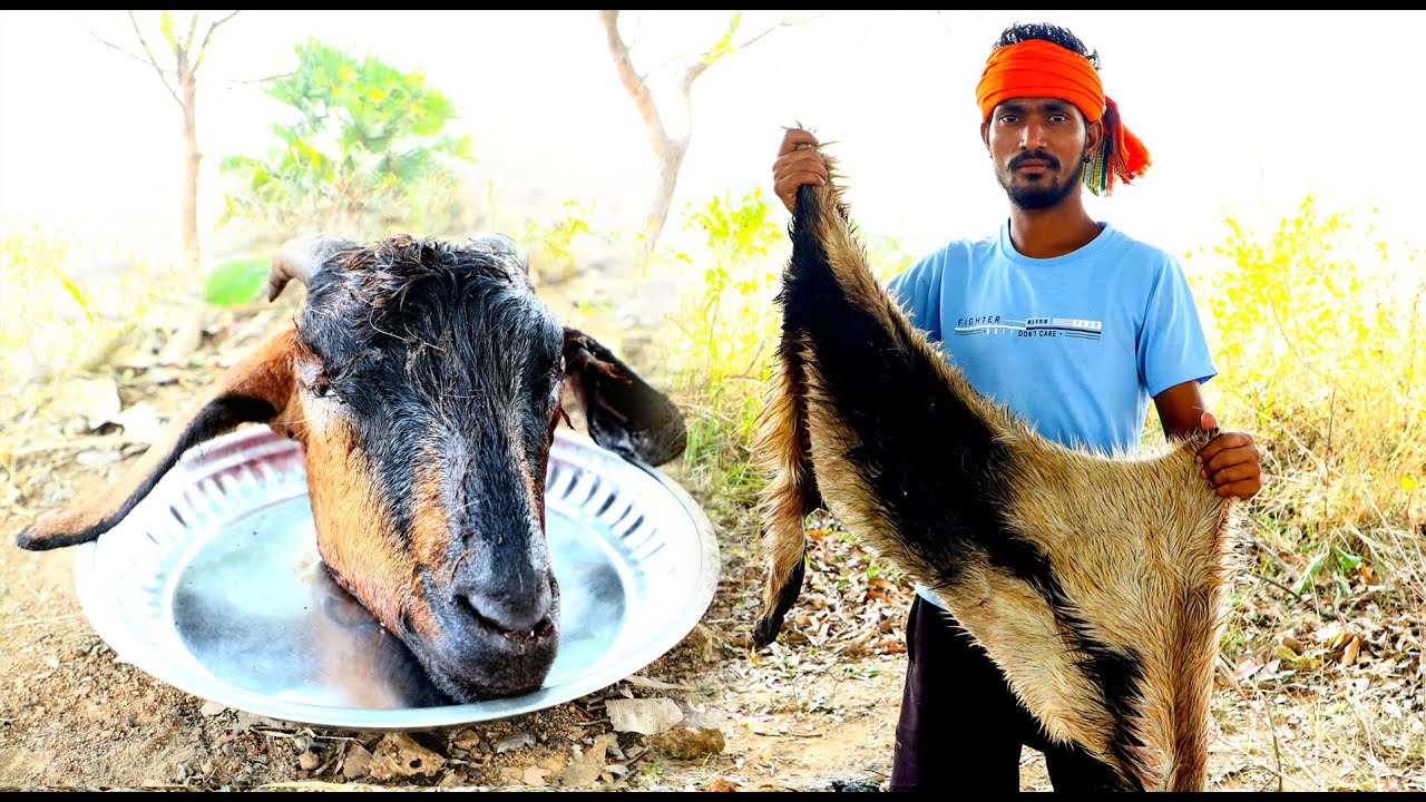 Full Goat Skin & GOAT HEAD Gravy Masala Curry how to clean & cooking ...