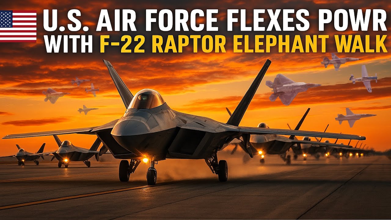 U.S. Air Force flexes power with F-22 Raptor elephant walk - YouTube