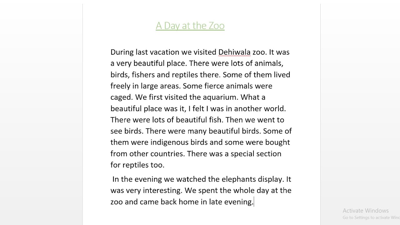 A Day at the Zoo Essay in English | Typing Video for Kids and Students ...