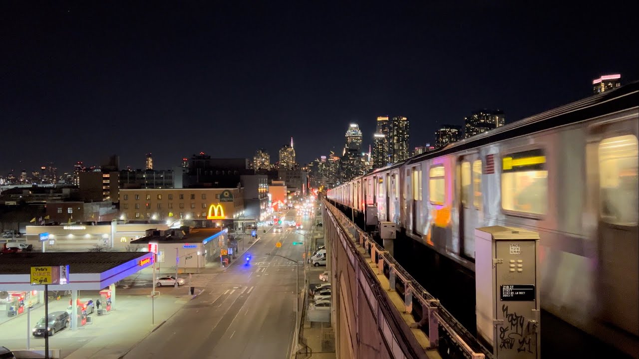 NYC Subway Late Night (7) Trains Along Queens Boulevard - YouTube