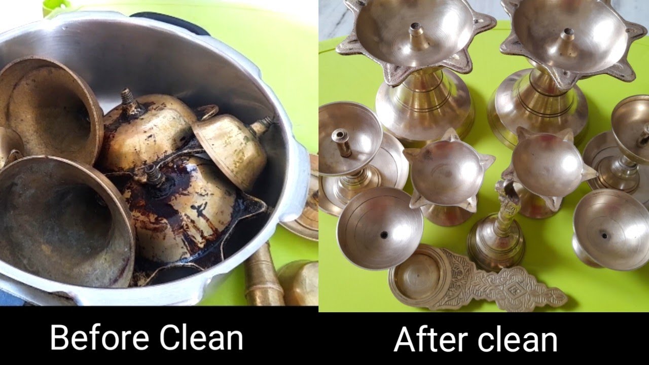 Brass pooja items cleaning process at home | ఇత్తడి వస్తువులు చేయి ...