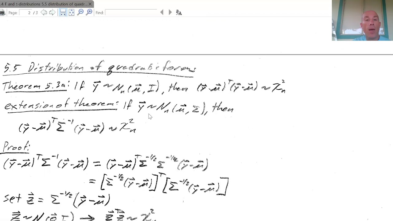 F and t-distributions, distribution of quadratic forms - YouTube