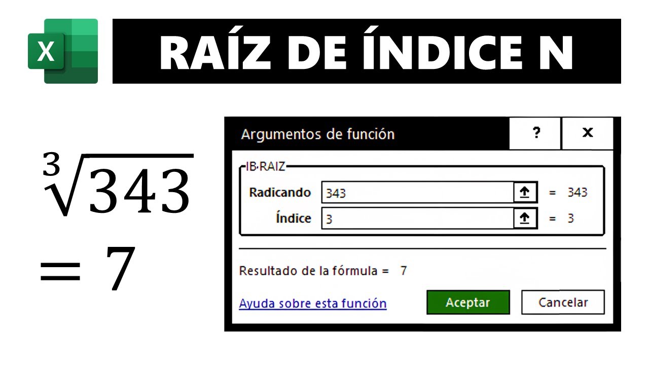 Función RAIZ de cualquier índice en Excel - YouTube
