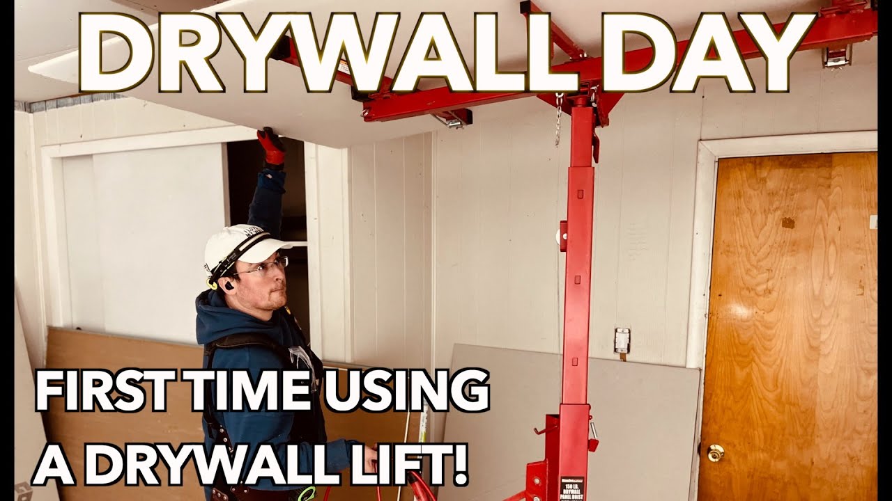 Drywall day: Using a drywall lift to hang drywall on the ceiling! - YouTube