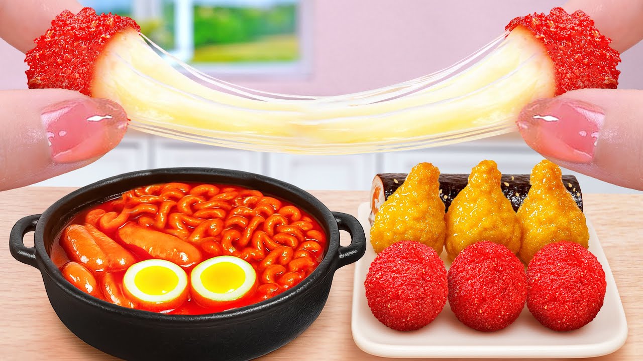 Top 1 Korean Food Mukbang 💖 Miniature Noodles and Tiny Tteokbokki ...