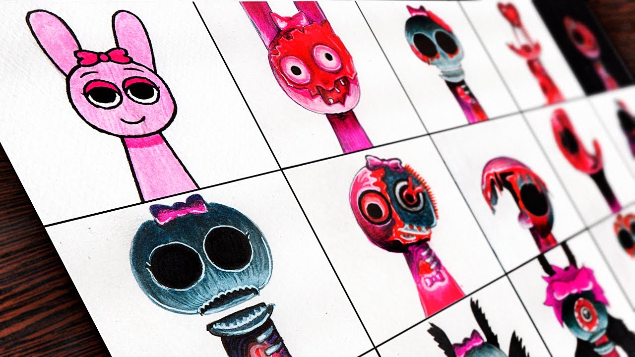 Drawing PINKI 1-16 phases [Incredibox Sprunki] - YouTube
