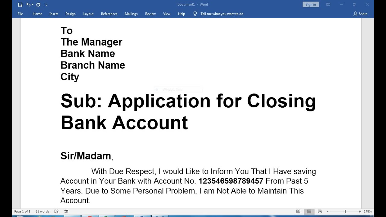 How To Write An Application For Closing Bank Account | Application For ...