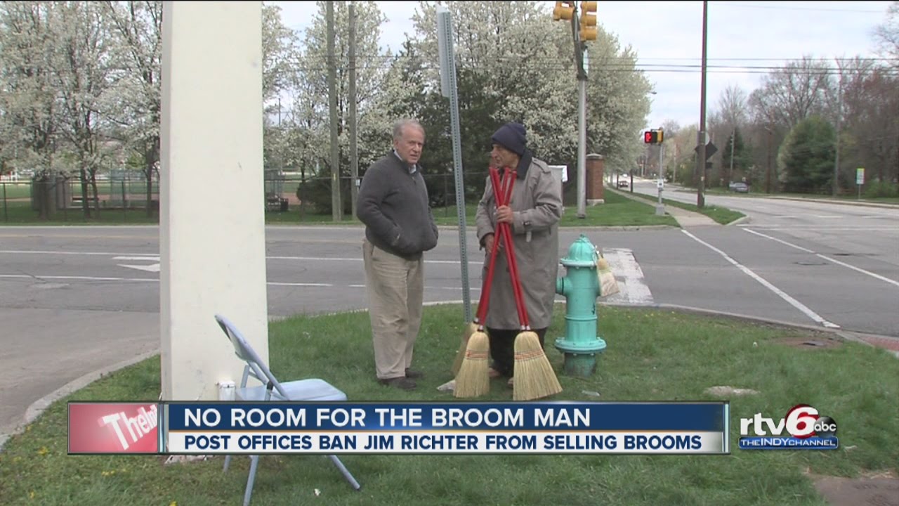 Broom Man told he can't sell his wares at Indy post office - YouTube
