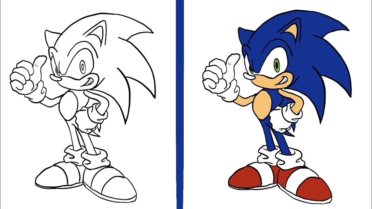 Menggambar dan mewarnai karakter Sonic the Hegdehog - YouTube