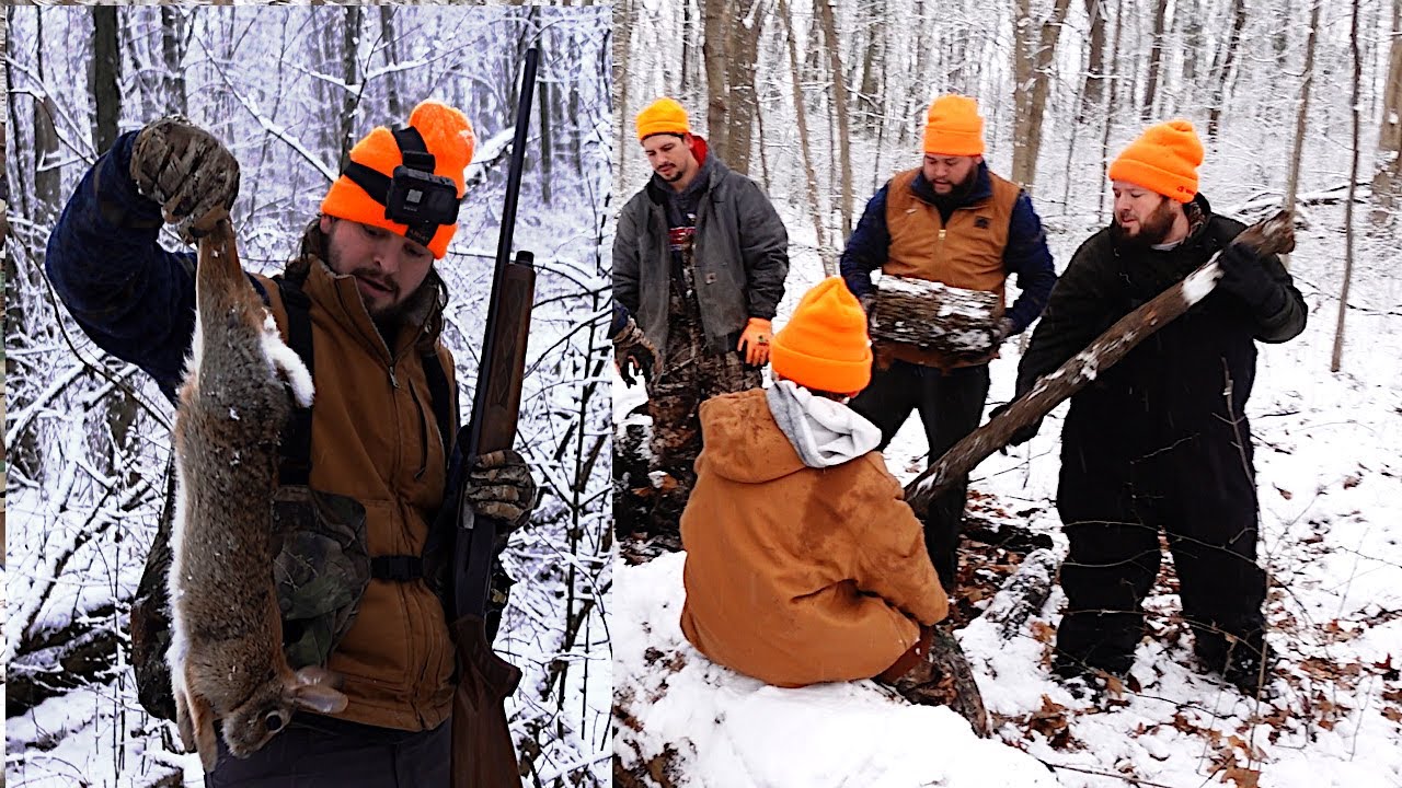 Hunting Rabbits In Fresh Snow (and an old-fashioned log rolling) - YouTube