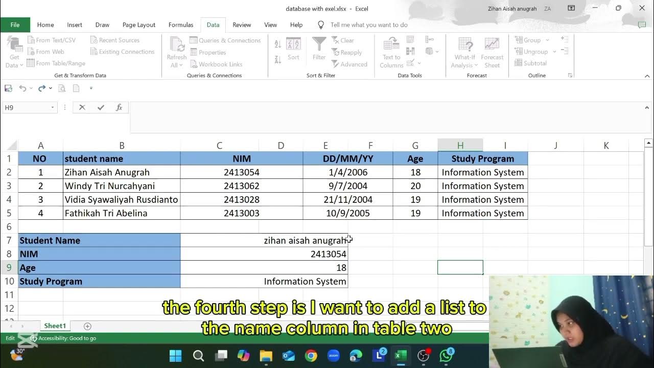 how to create a student database using axcel (BASING) SIB1J-Zihan Aisah Anugrah - YouTube