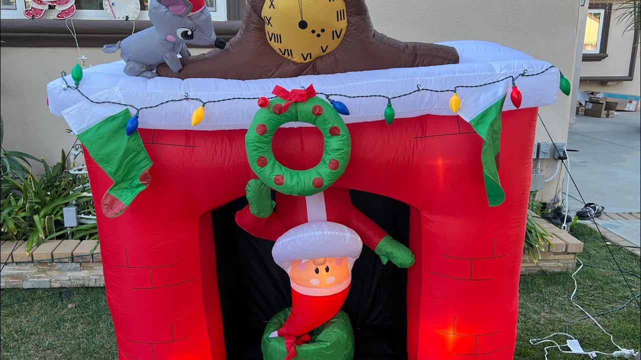 Gemmy 2023 5.5’ Animated Inflatable Santa in Fireplace - YouTube