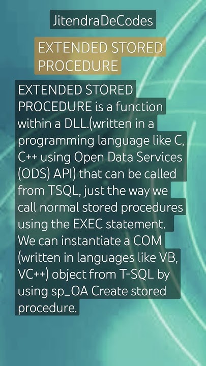 Extended Stored Procedure (Extended SP) SQL Database Concepts #shorts #jitendra #sql #study ...