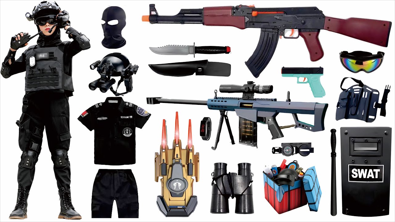 Special police tactical weapon toy unboxing, AK47, Barrett sniper ...