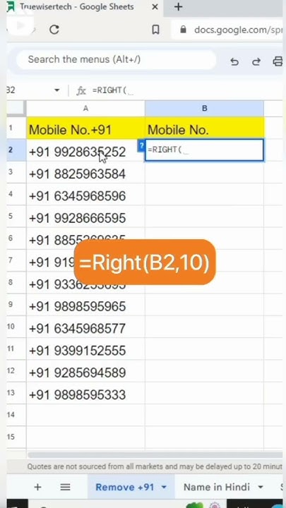 how to remove +91from mobile number in Excel formula #excel #shrots #shorttrick #exceltips - YouTube